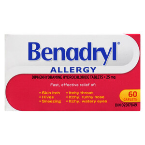 Benadryl Allergy Diphenhydramine Hydrochloride 25 mg Caplets 60 EA ...