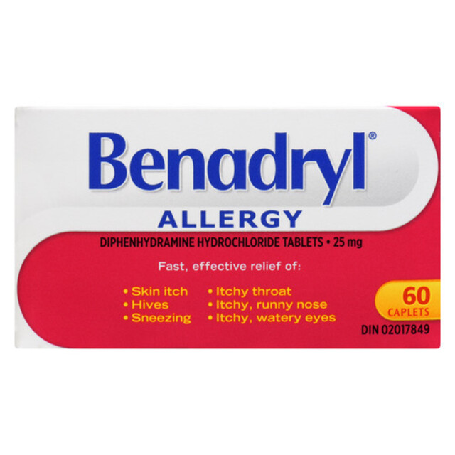 Benadryl Allergy Diphenhydramine Hydrochloride 25 mg Caplets 60 EA ...