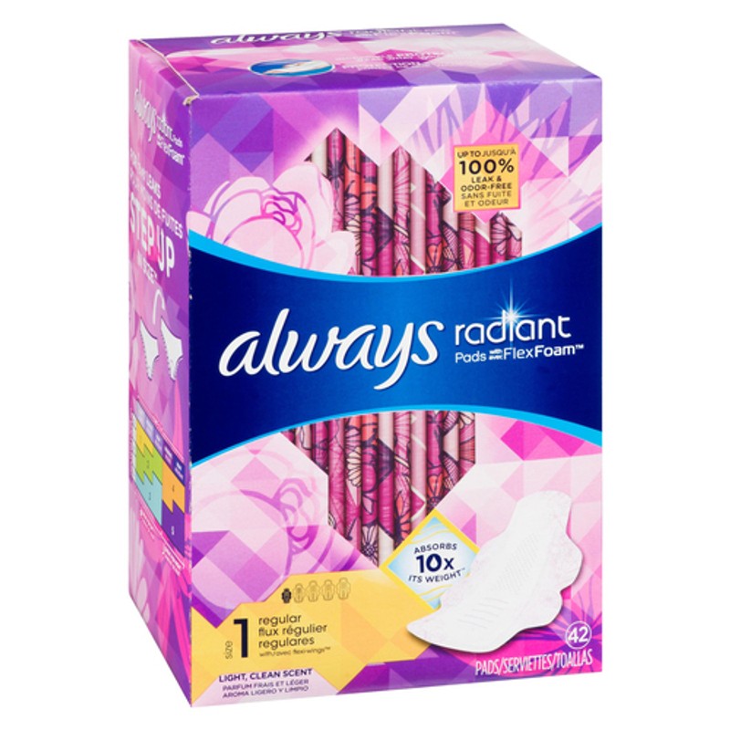 Always Radiant Pads With Wing Regular 42 Count - Voilà Online Groceries ...