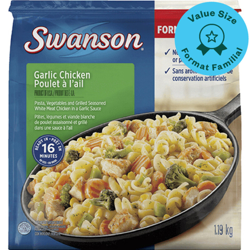 Swanson Frozen Skillet Meal Garlic Chicken Family Size 1.19 kg - Voilà ...