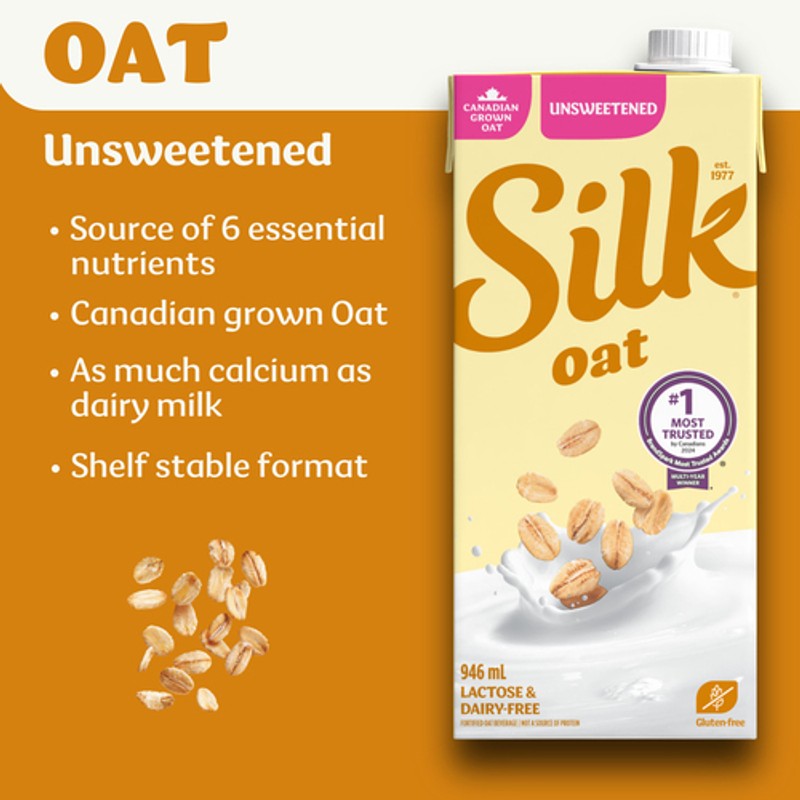 Silk Dairy-Free Oat Milk Alternative Plain Unsweetened Shelf Stable 946 ...