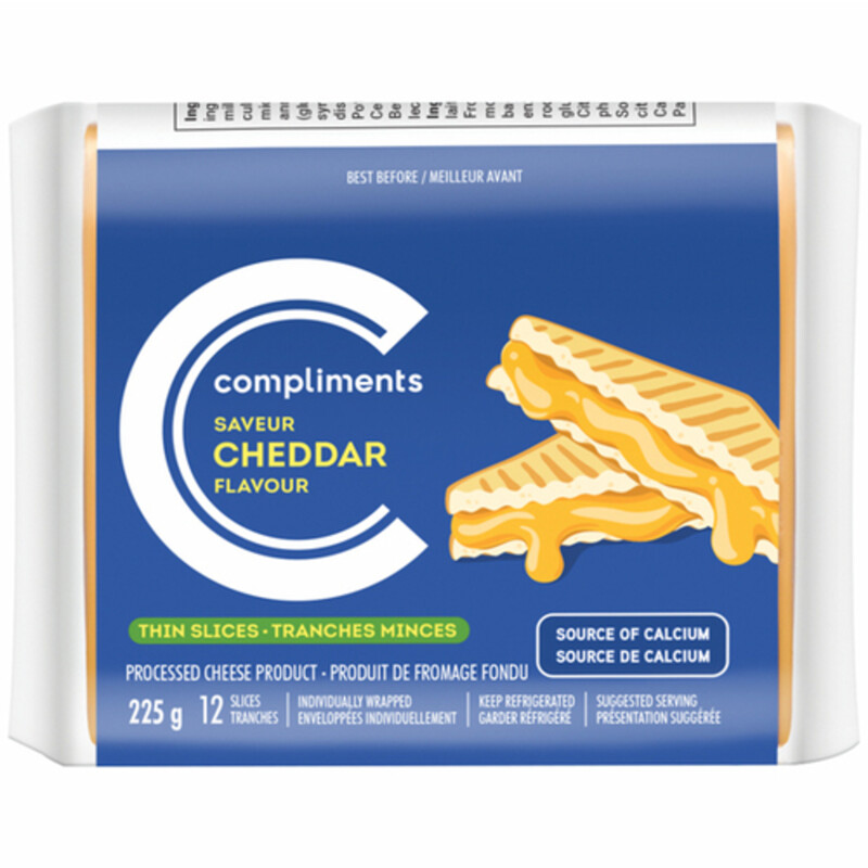 Compliments Thin Sliced Process Cheese Cheddar 12 Slices 225 g - Voilà ...