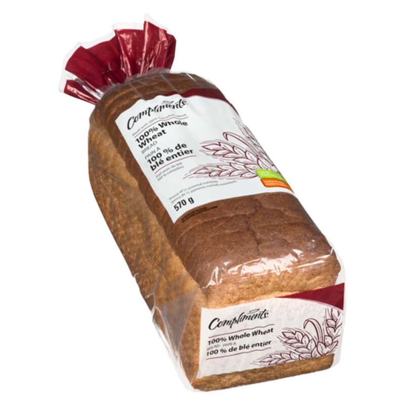 Compliments 100% Whole Wheat Bread 570 g - Voilà Online Groceries & Offers