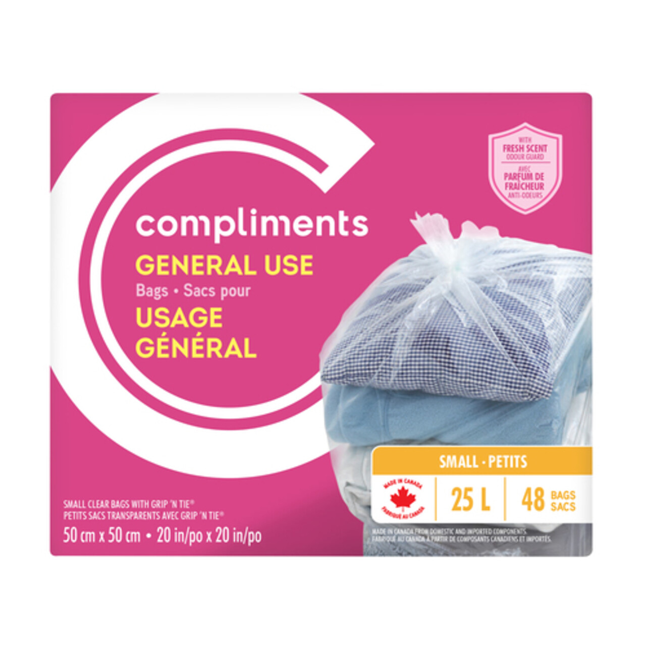 Compliments General Use Bags Clear Fresh Scent Regular 25 L 48 Bags ...