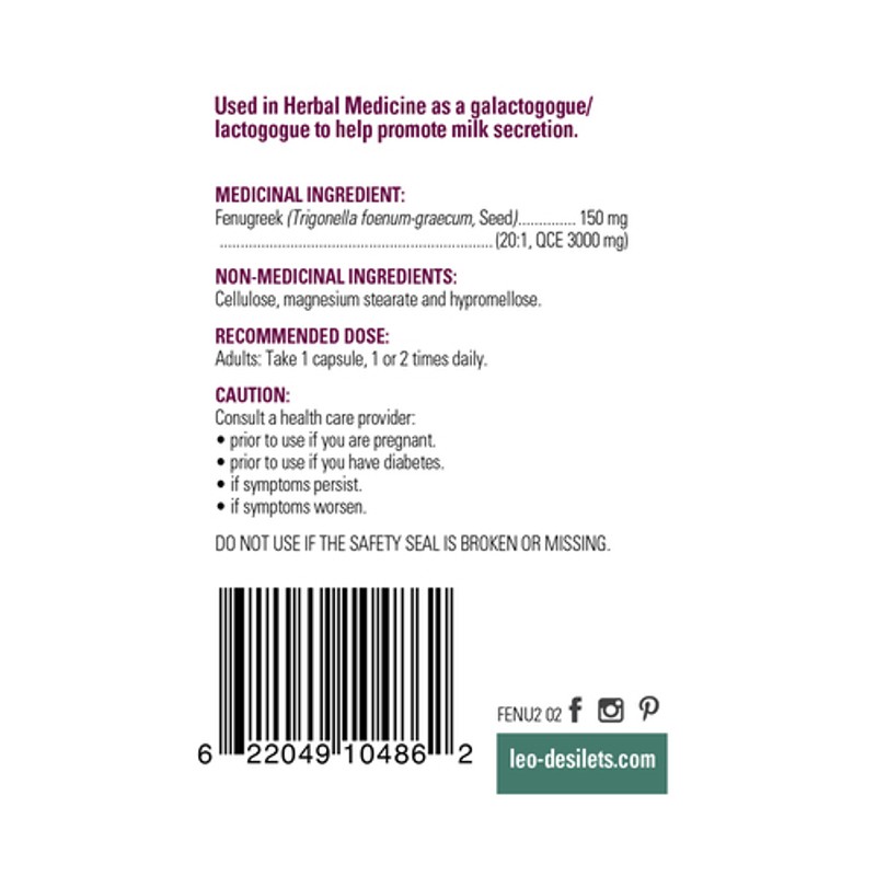 Léo Désilets Fenugreek Breastfeeding 3000 mg Capsules 60 Count - Voilà ...