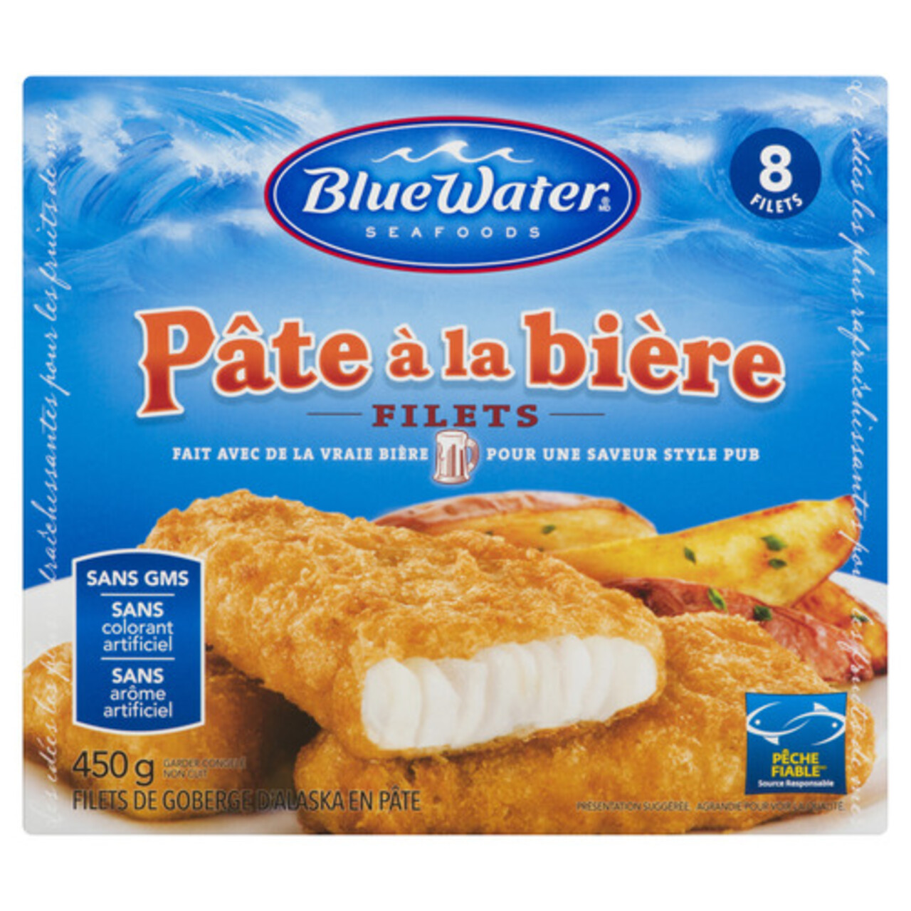 BlueWater Seafoods Frozen Alaska Pollock Fillets Beer Battered 450 g ...