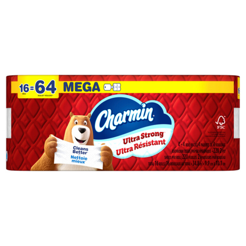 Charmin Ultra Strong Toilet Paper Unscented 2-Ply 16 Rolls x 220 Sheets ...