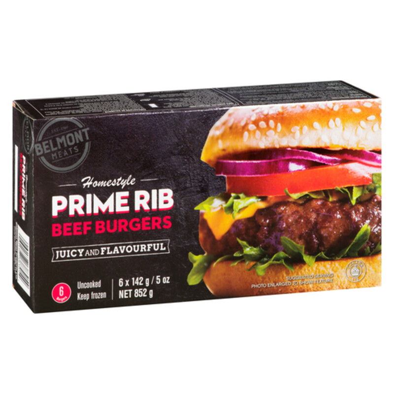 Belmont Prime Rib Beef Burgers Homestyle 852 g (frozen) - Voilà Online ...