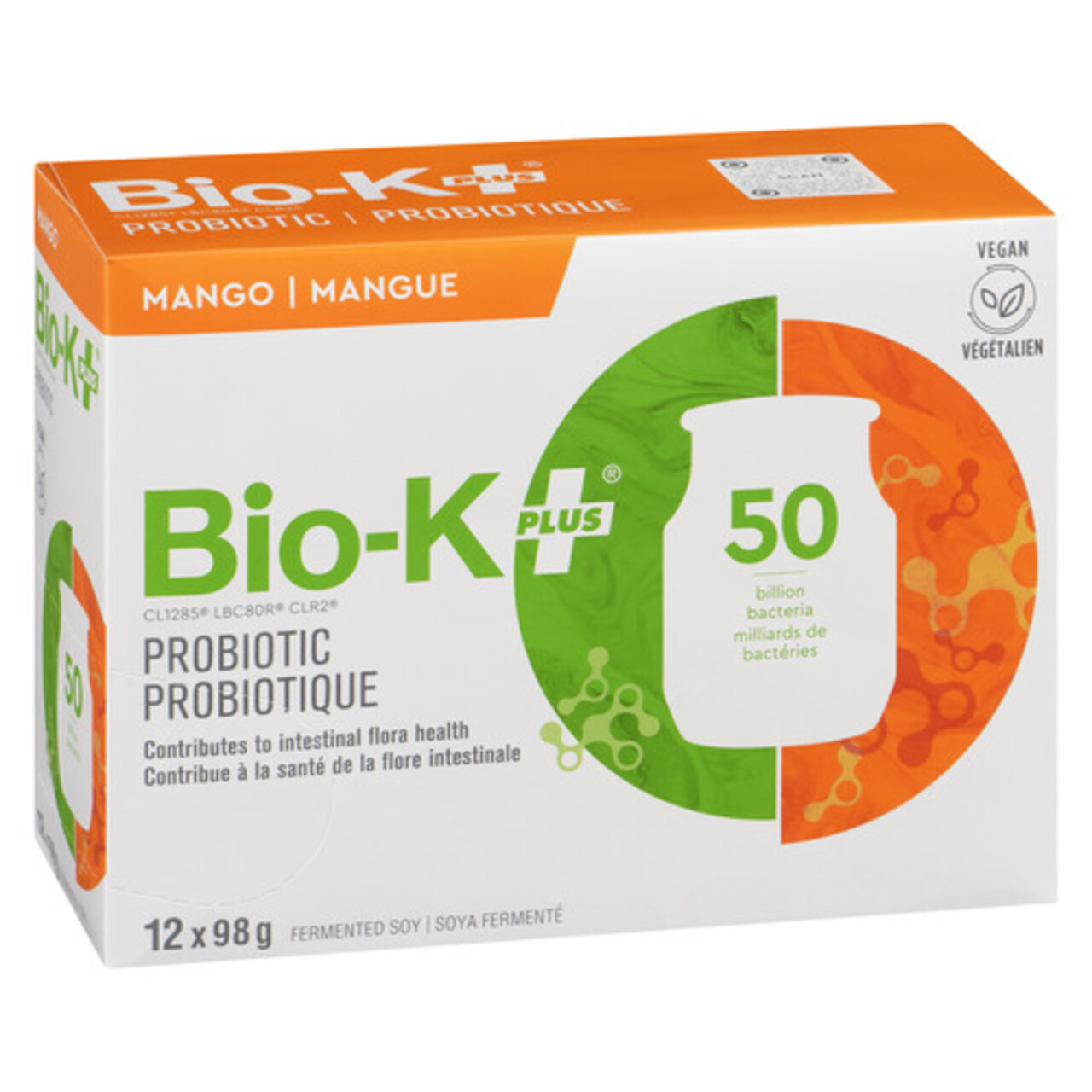 Bio-K Plus Vegan Gluten-Free Probiotic Fermented Soy Mango 12 x 98 g ...