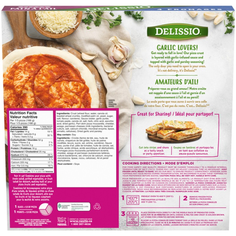Nestlé Delissio 4 Cheese Garlic 499 g (frozen) - Voilà Online Groceries ...