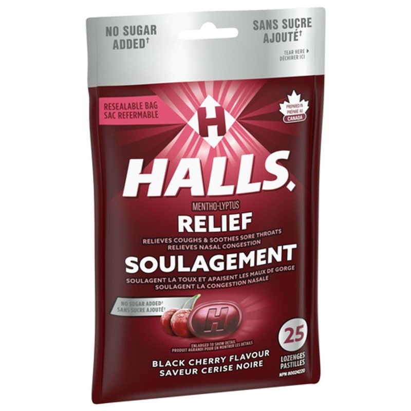 Halls Mentho-Lyptus No Sugar Added Cough Drops Black Cherry Flavour 25 ...