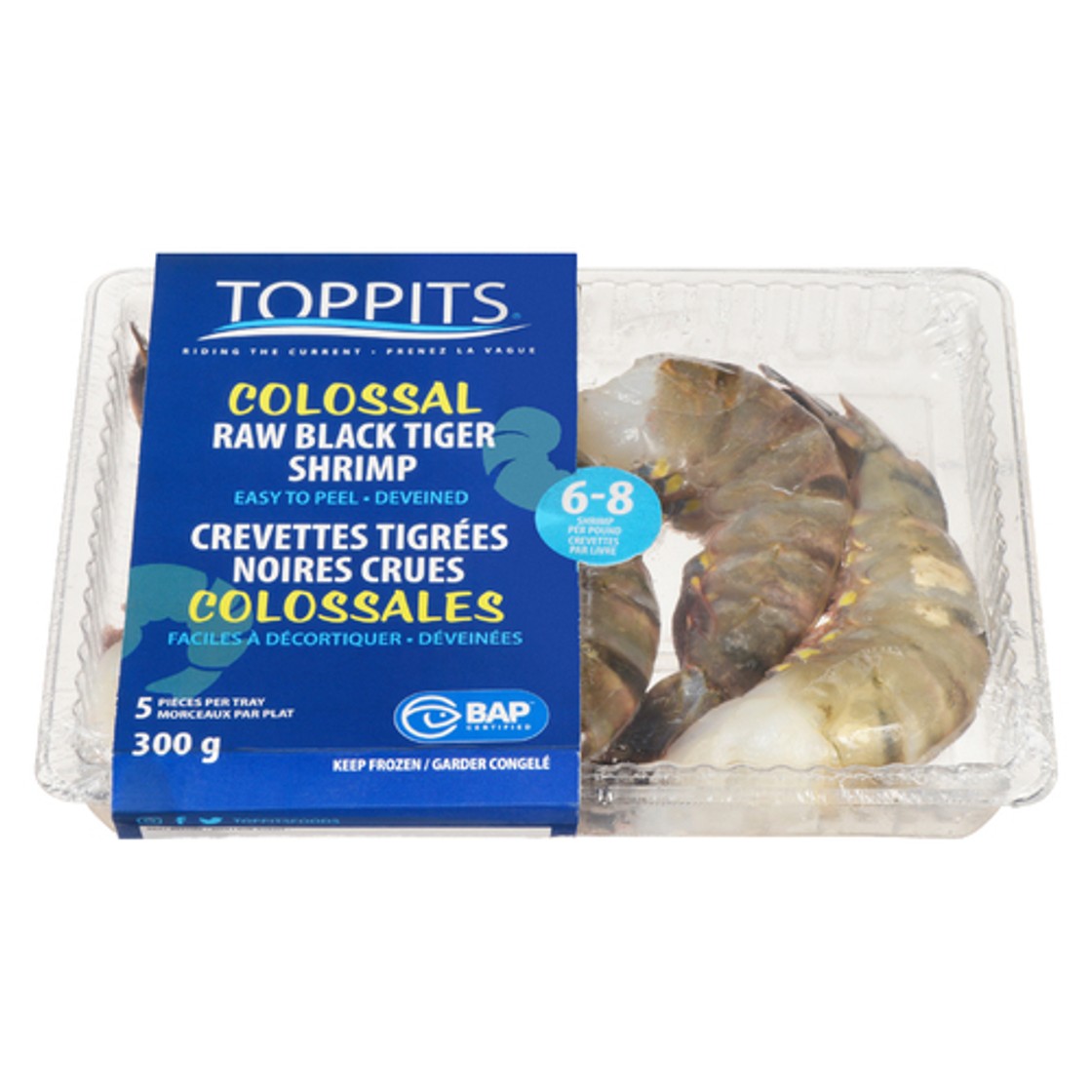 Toppits Frozen Raw Shrimp Black Tiger Easy Peel 6/8 Count 300 g - Voilà ...