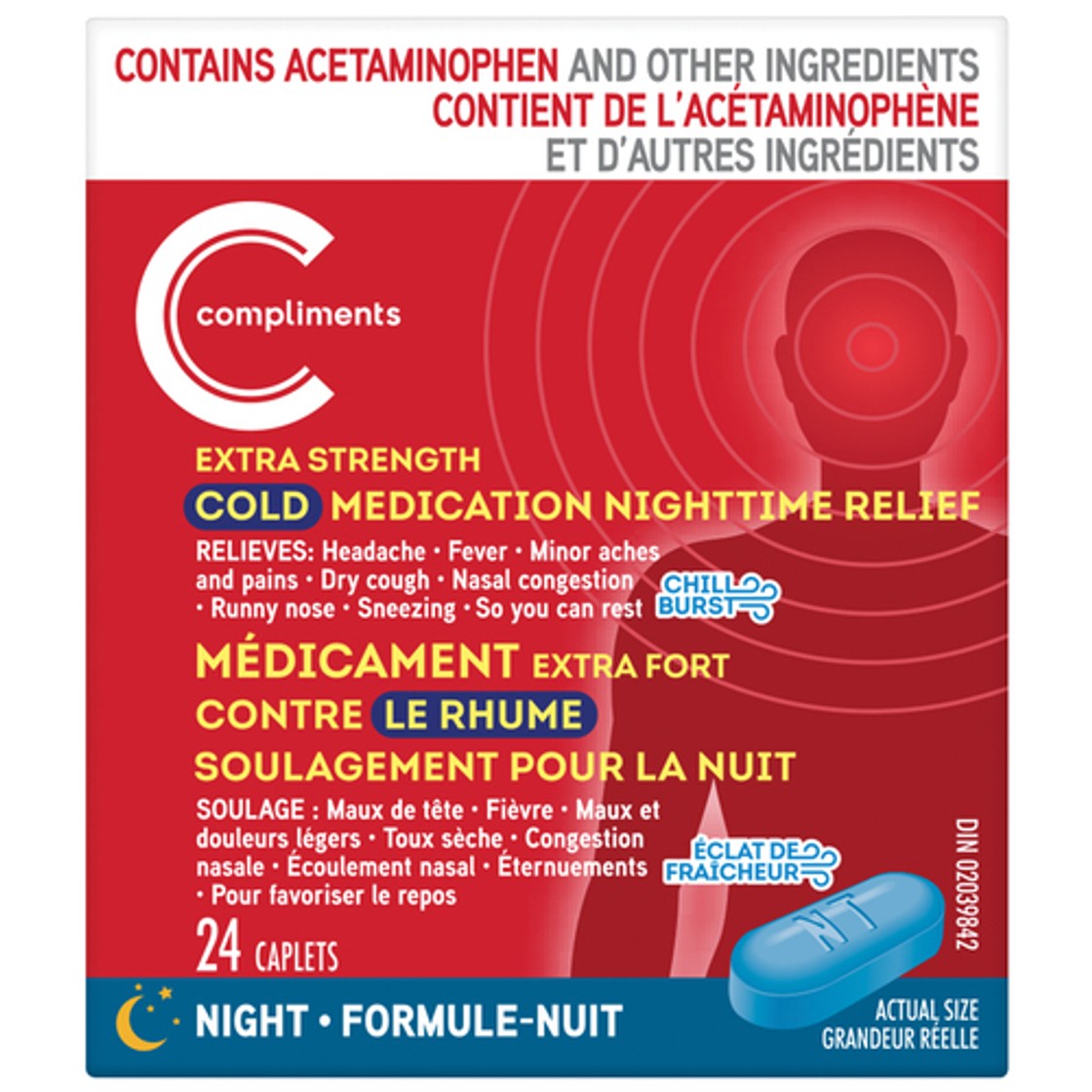 Compliments Cold Medicine Night Time Relief Extra Strength Caplets 24 ...