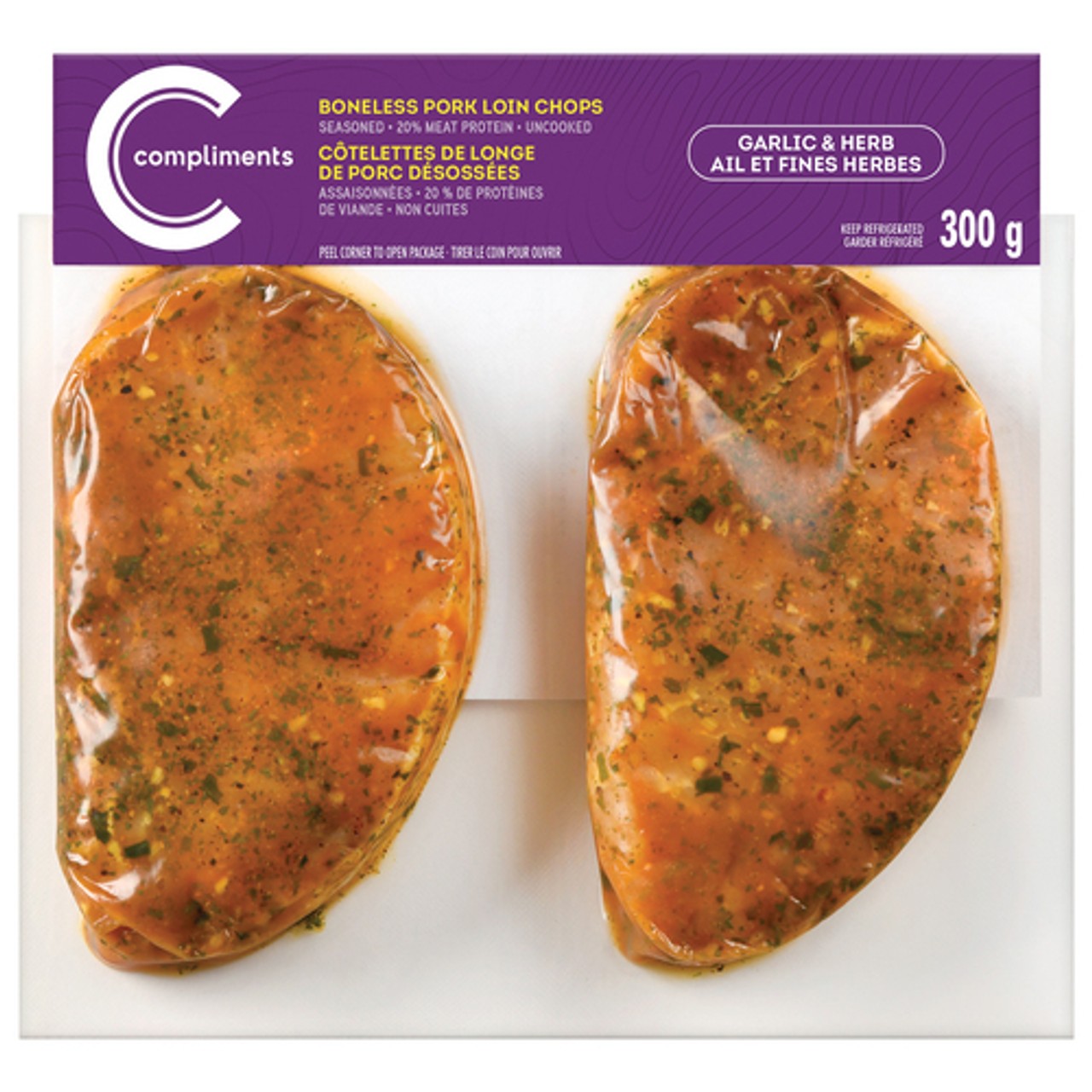 Compliments Pork Loin Chop Boneless Garlic & Herb 300 g - Voilà Online ...