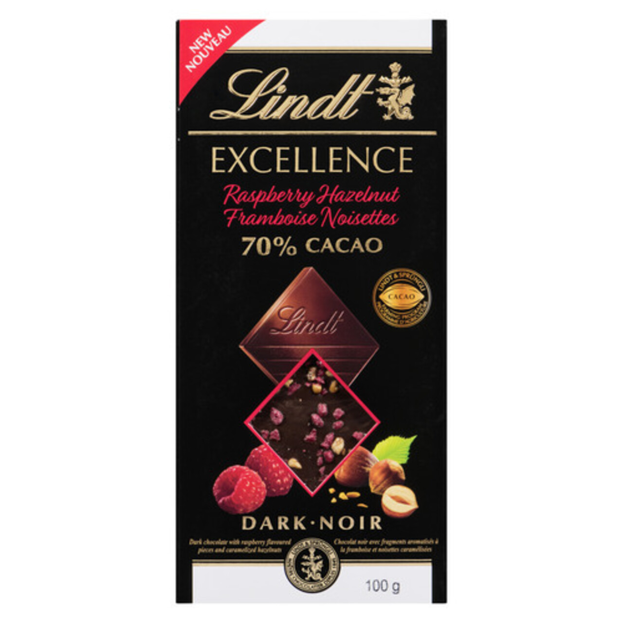 Lindt Excellence Chocolate Bar Dark 70% Cacao Raspberry Hazelnut 100 g ...