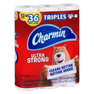 Charmin Toilet Paper Ultra Strong 2-Ply 12 Triple Rolls x 198 Sheets ...
