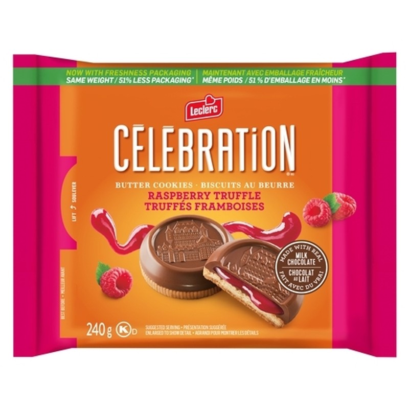 Leclerc Celebration Milk Chocolate Coated Cookies Raspberry Truffle 240 ...
