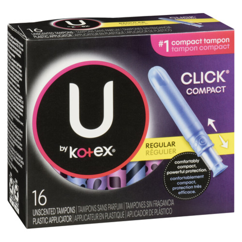 U By Kotex Click Compact Tampons Regular Absorbency Unscented 16 Count ...