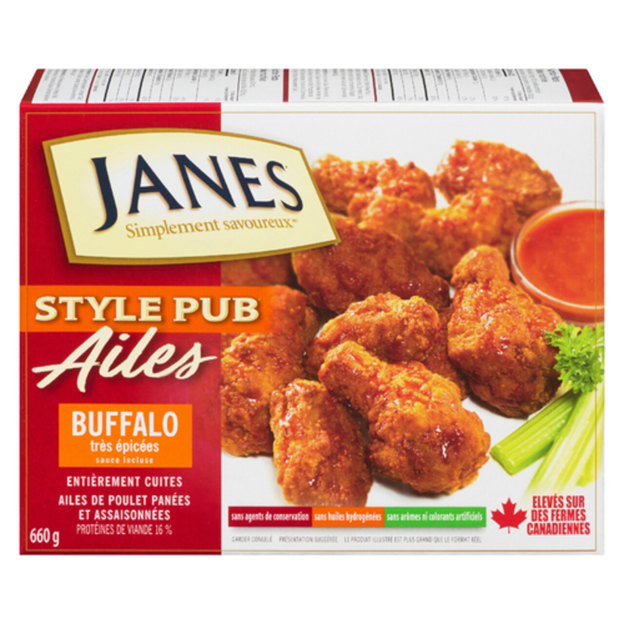 Janes Frozen Chicken Wings Pub Style Fully Cooked With Buffalo Sauce ...