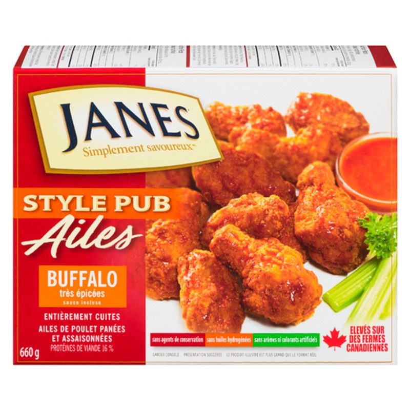 Janes Frozen Chicken Wings Pub Style Fully Cooked With Buffalo Sauce ...