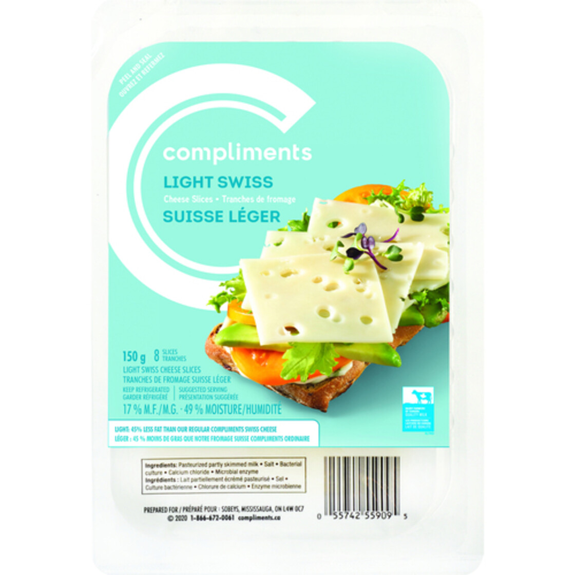 Compliments Sliced Cheese Light Swiss 8 Slices 150 g - Voilà Online ...