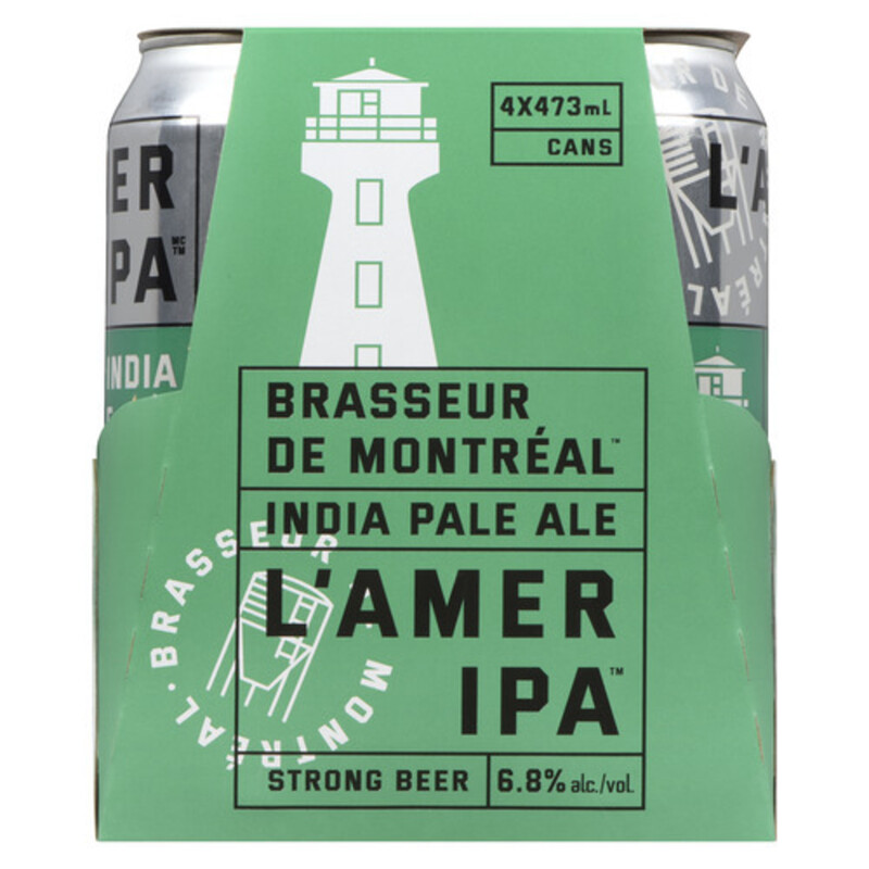Brasseur De Montreal L'Amer IPA Beer 6.8% Alcohol 4 x 473 ml (cans ...