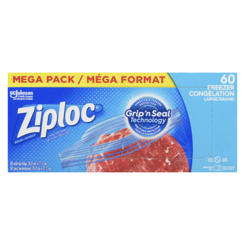 Ziploc Freezer Bags Grip 'n Seal Technology Large Mega Pack 60 Bags ...