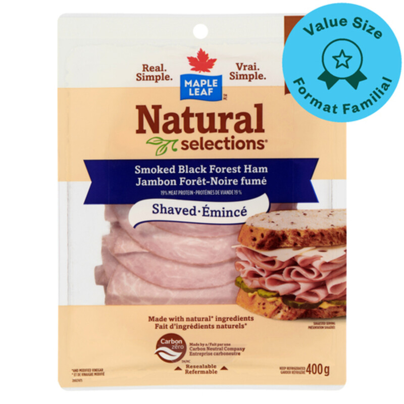 Maple Leaf Natural Selections Deli Shaved Smoked Ham Black Forest Family Size 400 g - Voilà ...