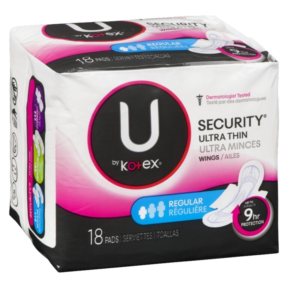 U By Kotex Pads Security Ultra Thin With Wings Regular 18 count - Voilà ...