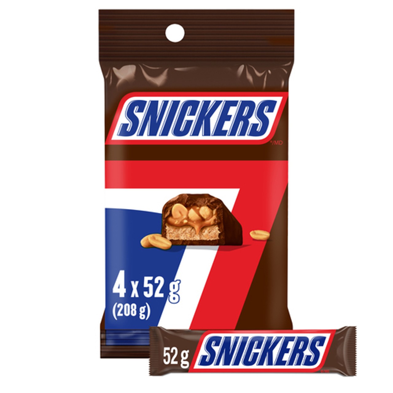 Snickers Peanut Milk Chocolate Candy Bars 4 Full Size Bars 208 g ...