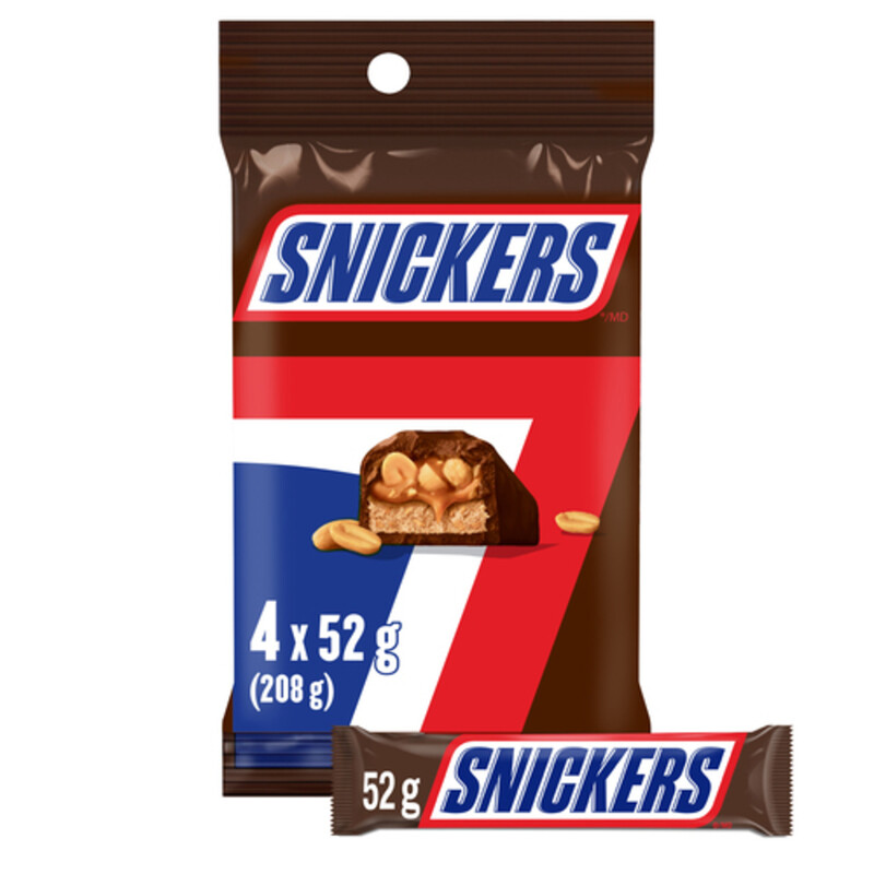 Snickers Peanut Milk Chocolate Candy Bars 4 Full Size Bars 208 g ...