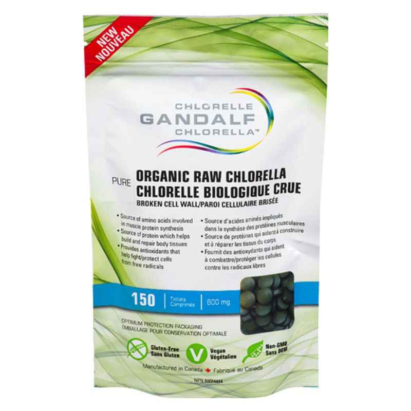 Gandalf Organic Pure Raw Chlorella Tablets 600 mg 150 Count - Voilà ...