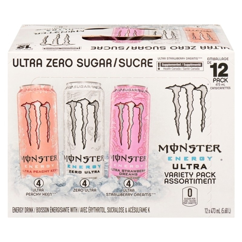 Monster Energy Drink Ultra Zero Sugar Variety Pack 12 x 473 ml (cans ...