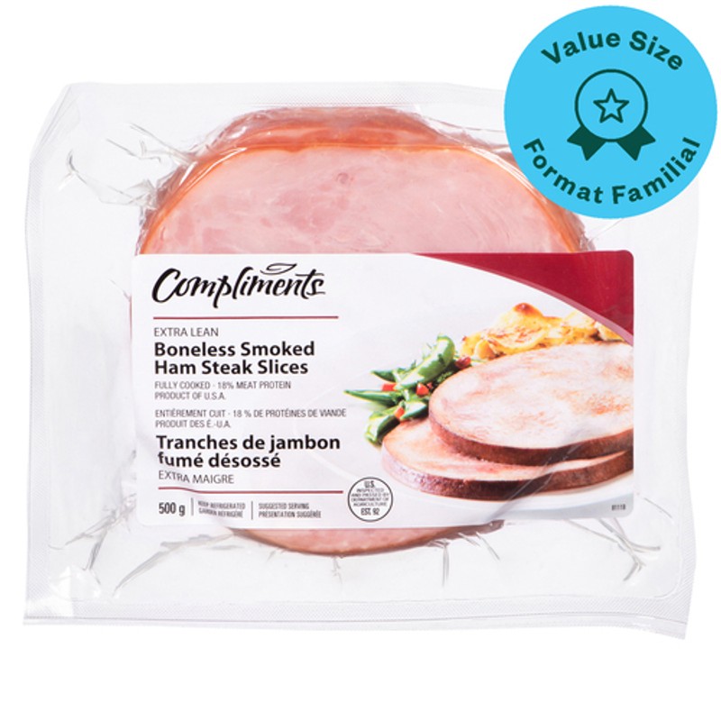 Compliments Extra Lean Smoked Ham Steak Slices Boneless Value Size 500 ...