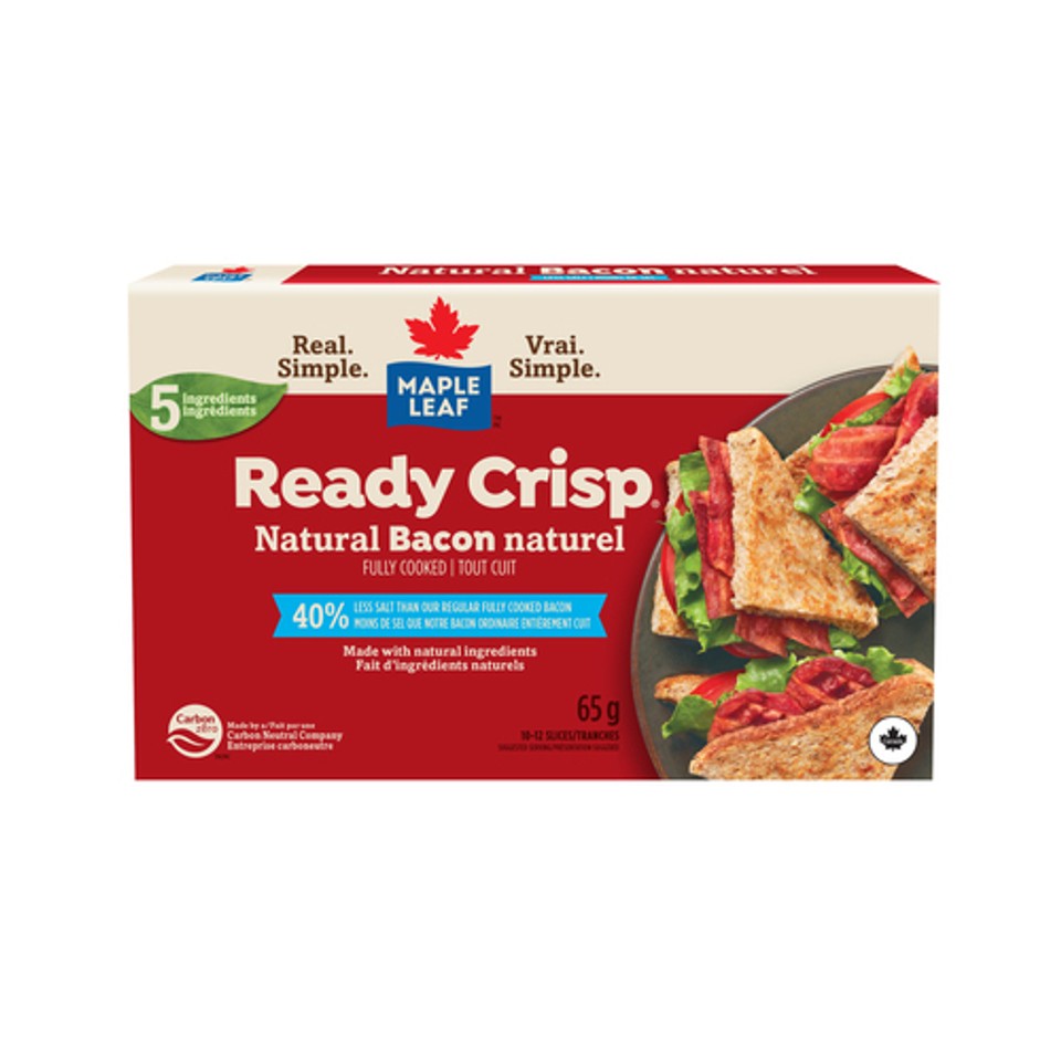 Maple Leaf Ready Crisp Natural Bacon Slices Fully Cooked Less Salt 65 g ...