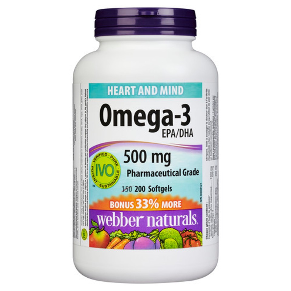 Webber Naturals Heart & Mind Omega 3 500 mg 200 EA Softgel Capsules ...