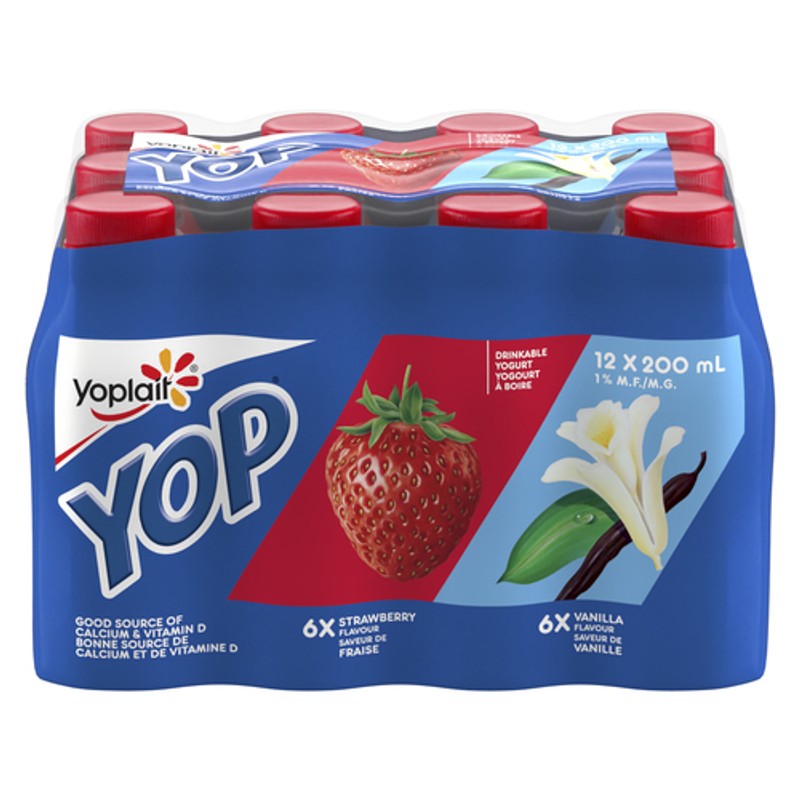 Yoplait Yop 1% Drinkable Yogurt Strawberry and Vanilla 12 x 200 ml ...