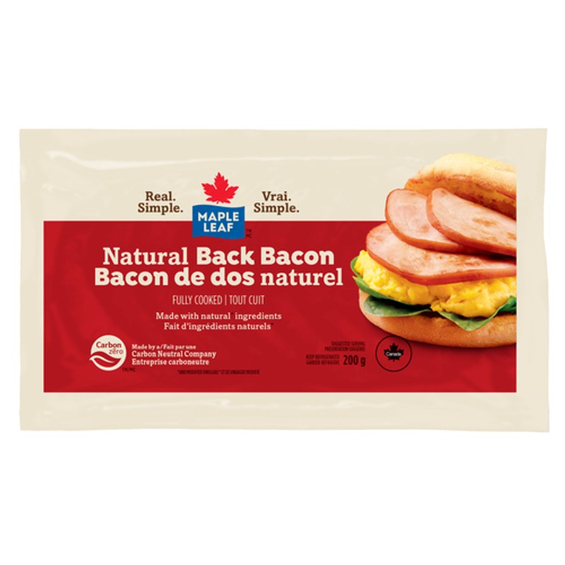Maple Leaf Natural Back Bacon Fully Cooked 200 g - Voilà Online ...