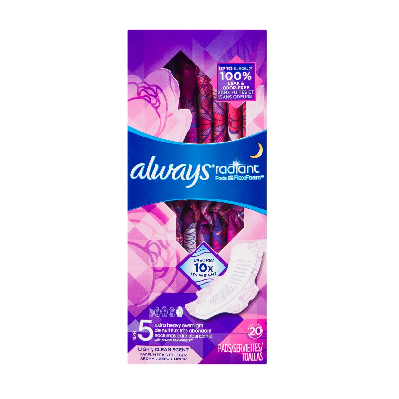 Always Infinity Extra Heavy Overnight Pads Size 5 Scented 20 Count ...