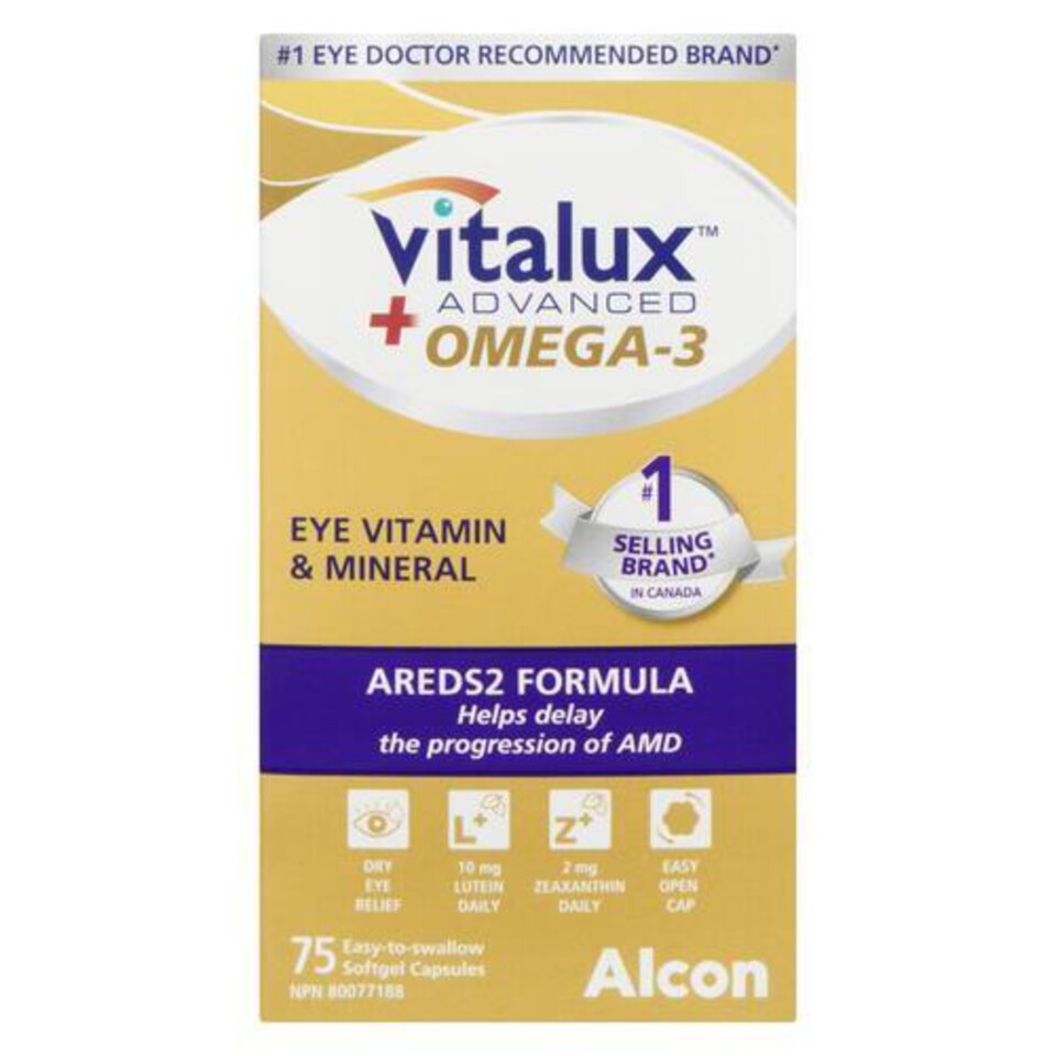 Vitalux Advanced + Omega-3 Eye Vitamin & Mineral 75 Softgel Capsules ...
