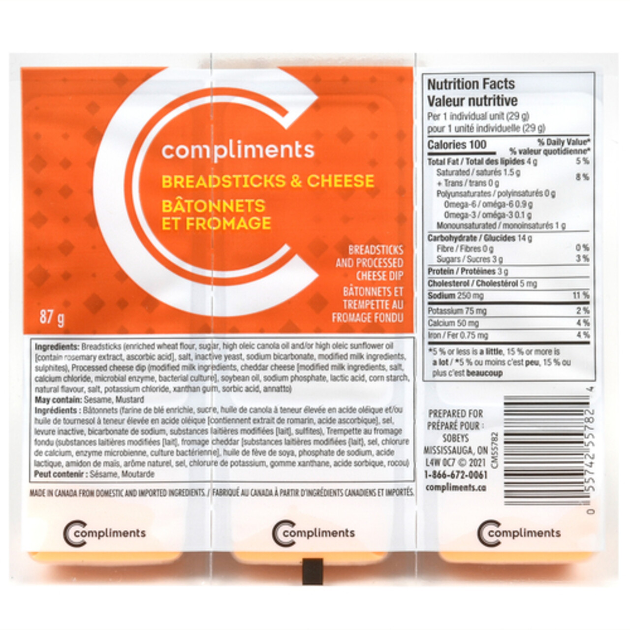 Compliments Snack Breadsticks & Cheese Dip 3 Pack 3 x 29 g - Voilà ...