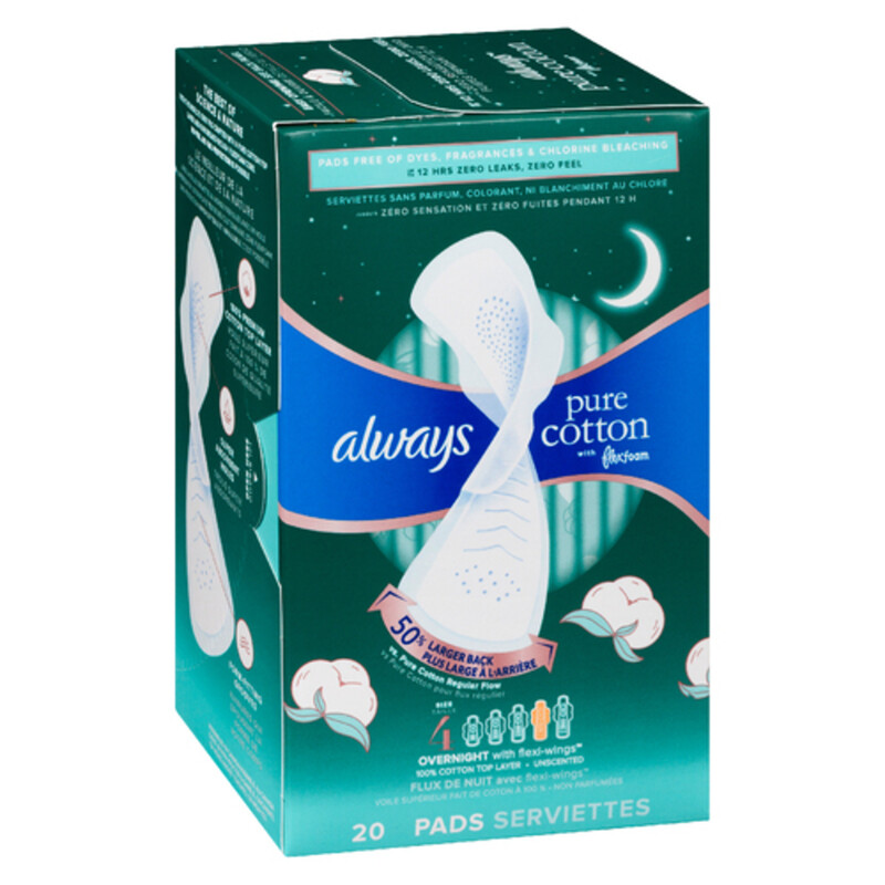 Always Pure Cotton Flex Foam Pads Overnight Size 4 Long With 20 Count ...