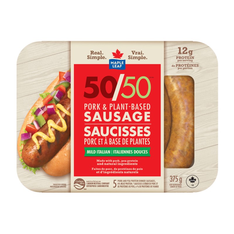 Maple Leaf 50/50 Pork & Plant-Based Dinner Sausages 375 g (frozen ...