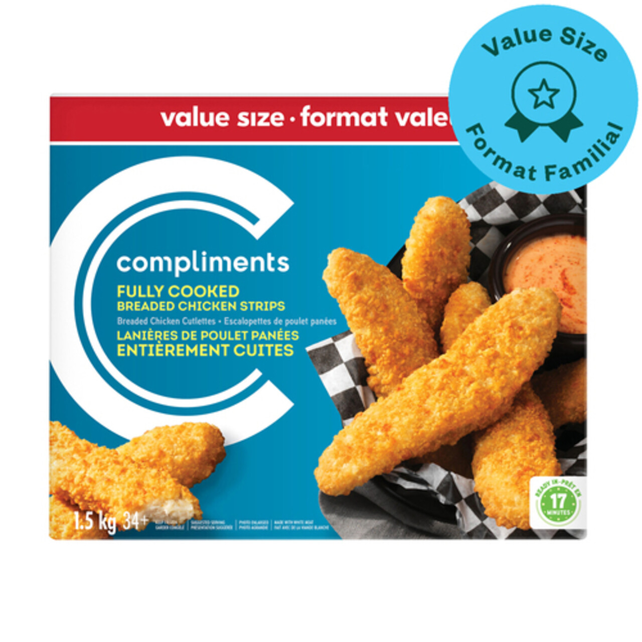 Compliments Frozen Chicken Strips Fully Cooked 1.5 kg - Voilà Online Groceries & Offers