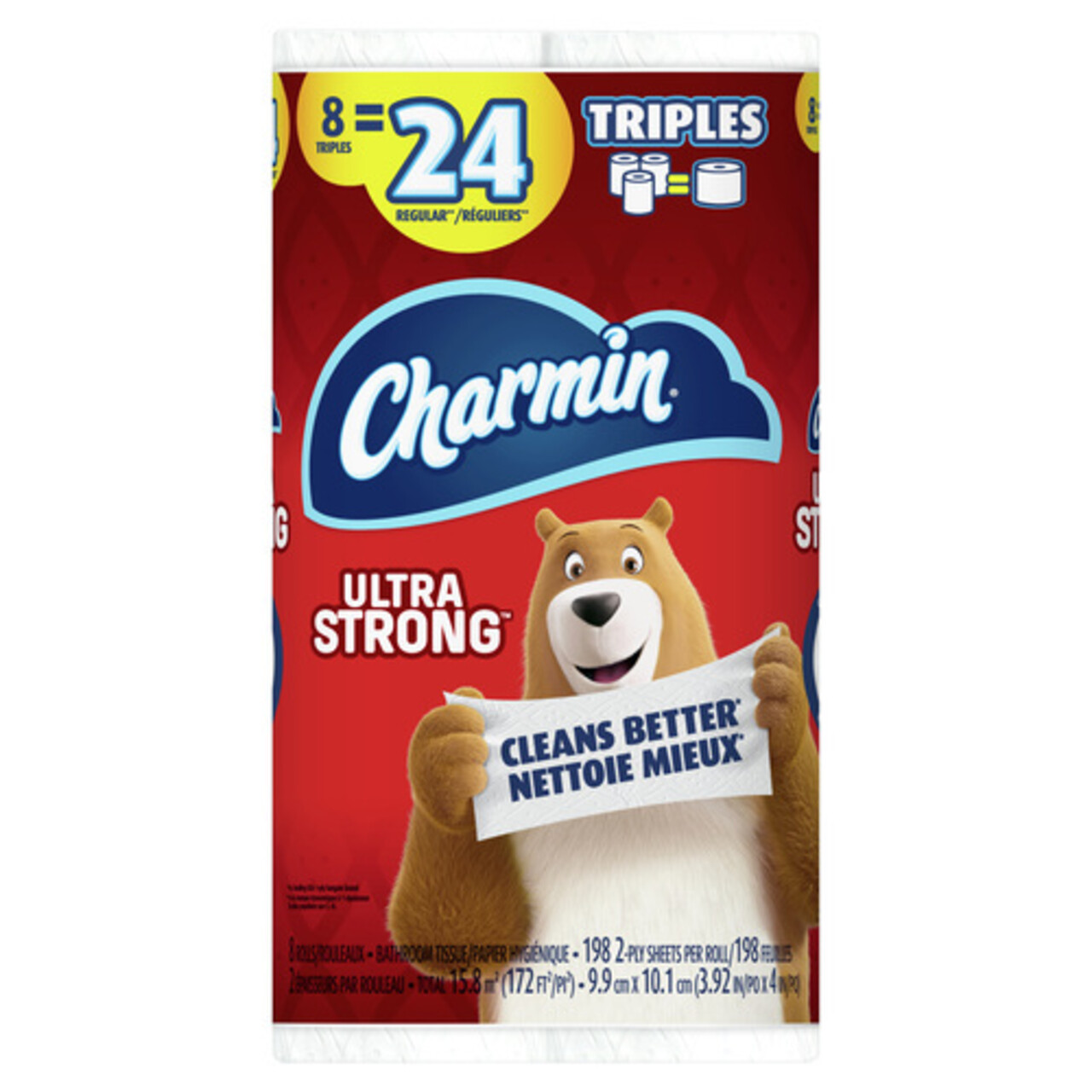 Charmin Toilet Paper Ultra Strong 2-Ply 8 Triple Rolls x 198 Sheets ...
