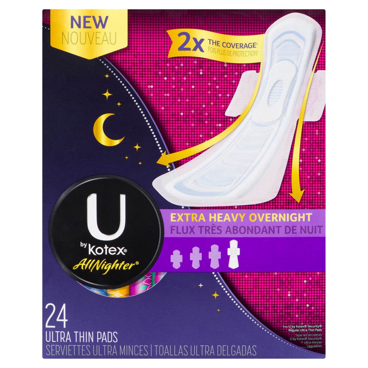 U by Kotex All Nighter Ultra Thin Pads Extra Heavy Overnight With Wings ...