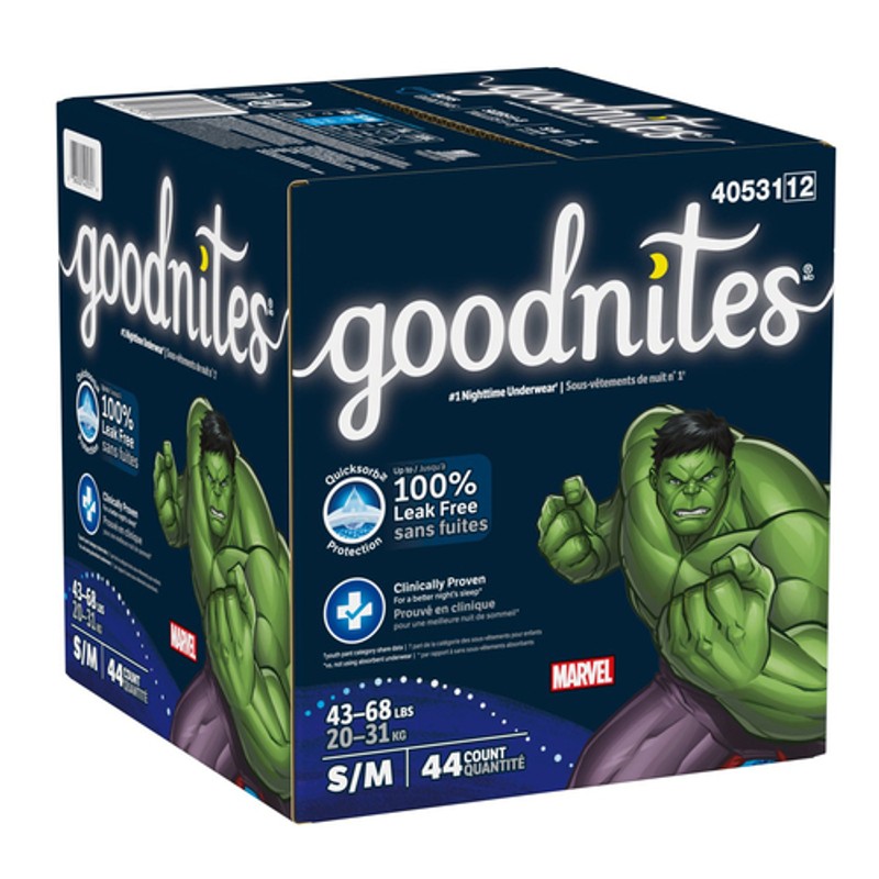 Goodnites Boys Nighttime Underwear Size S/M (43-68 lbs) 44 Count ...