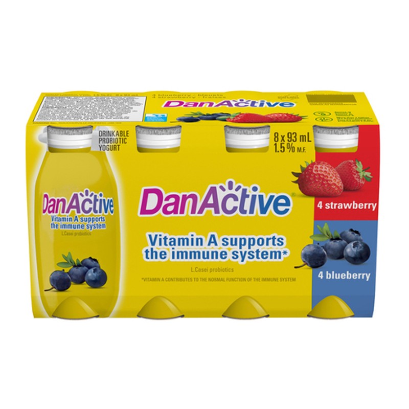 DanActive Drinkable Yogurt Strawberry Blueberry Flavour 8 x 93 ml ...