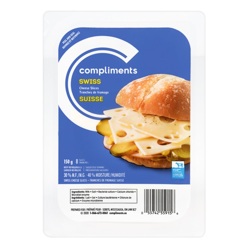 Compliments Sliced Cheese Swiss 8 Slices 150 g - Voilà Online Groceries ...