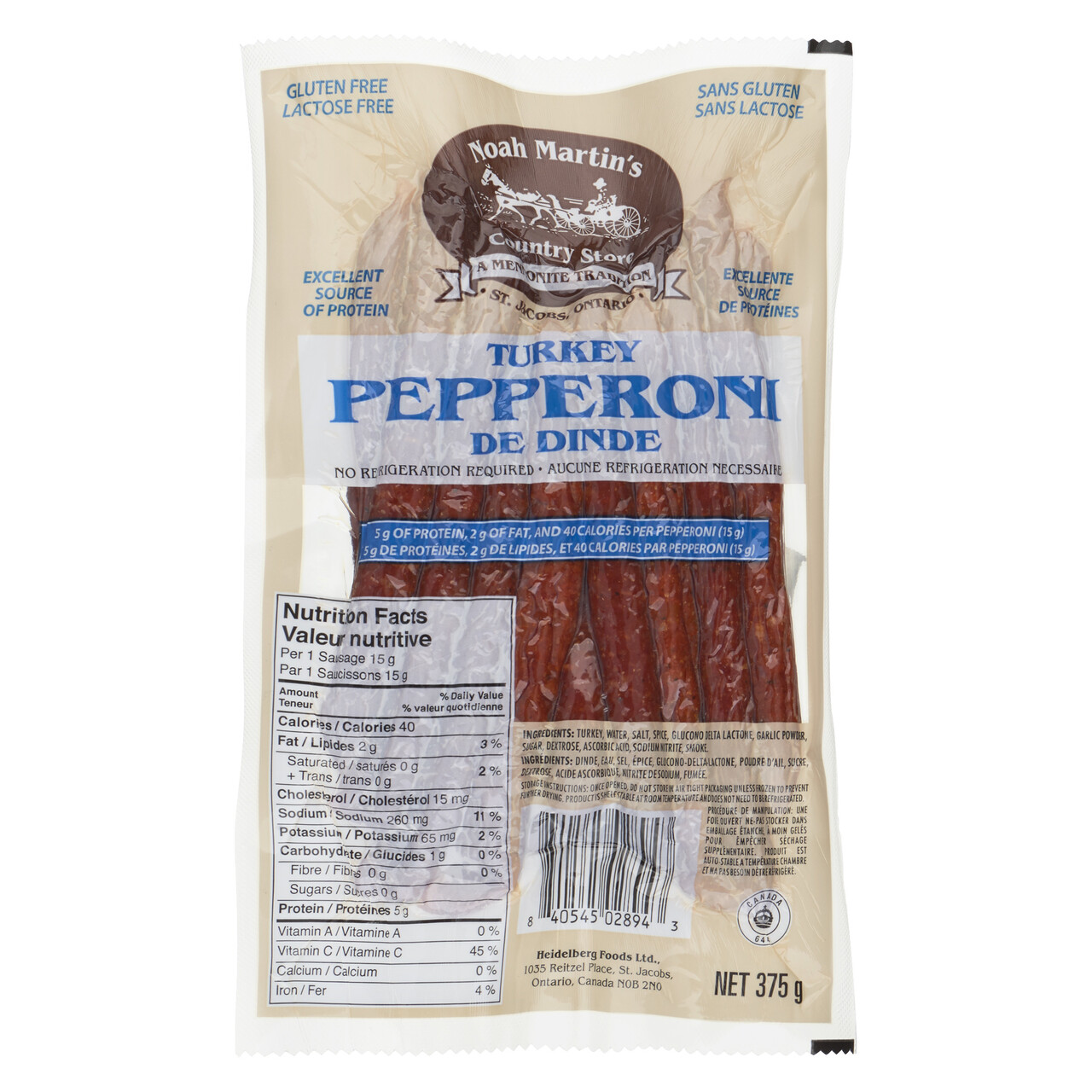 Noah Martin's Turkey Pepperoni Mild 375 g - Voilà Online Groceries & Offers